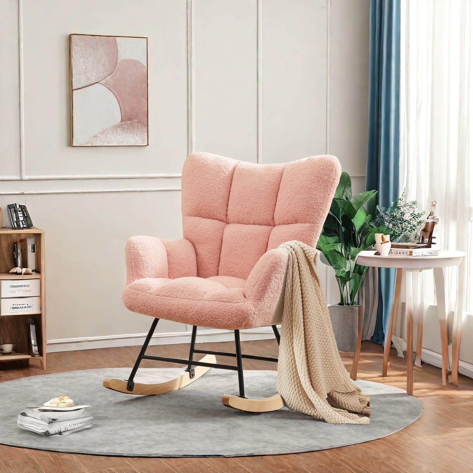 GlasFlength Comfy Rocking Chair Nursery, Upholstered Glider Rocker with ...