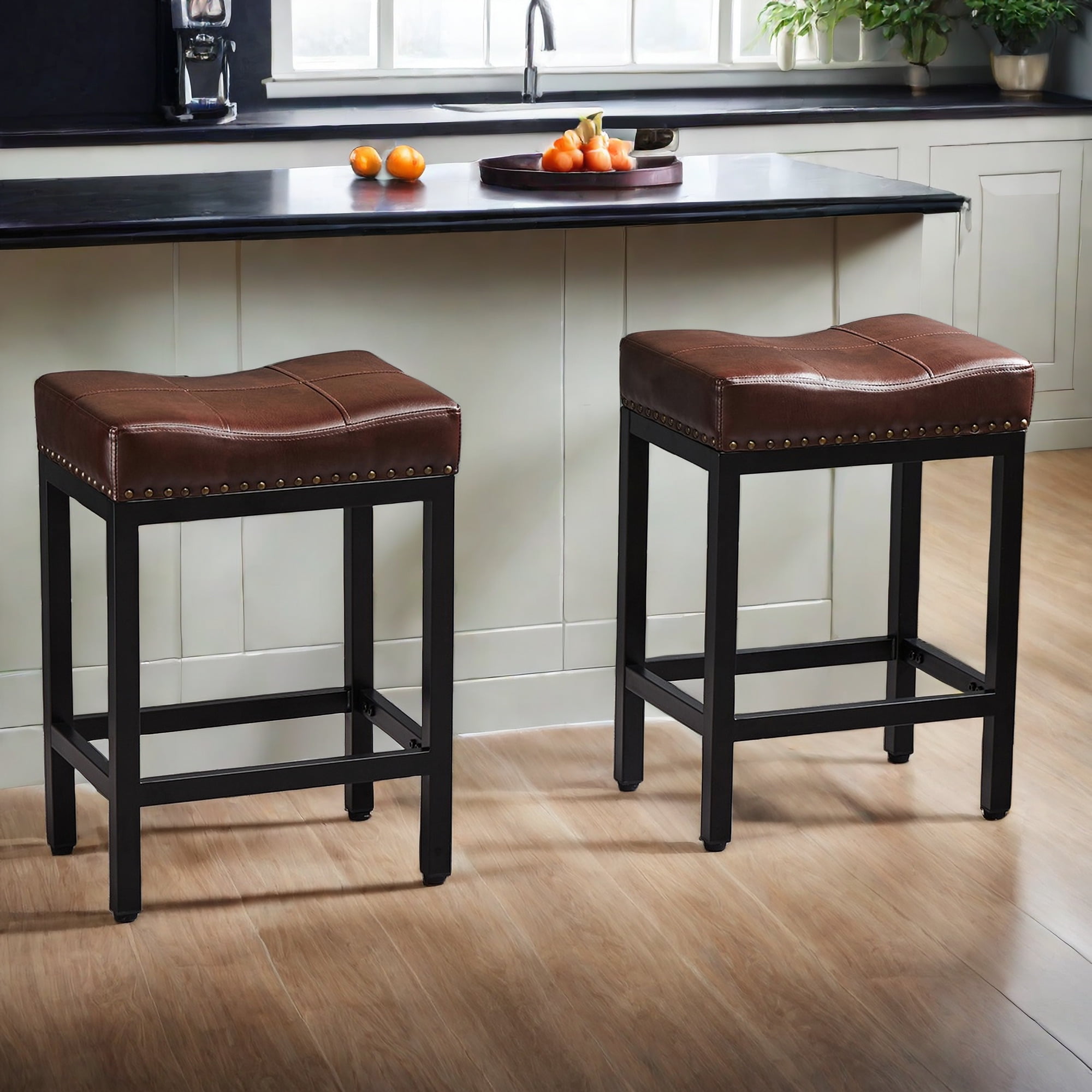 GlasFlength Counter Height Bar Stools Set of 2, Modern Nail-Head Design ...