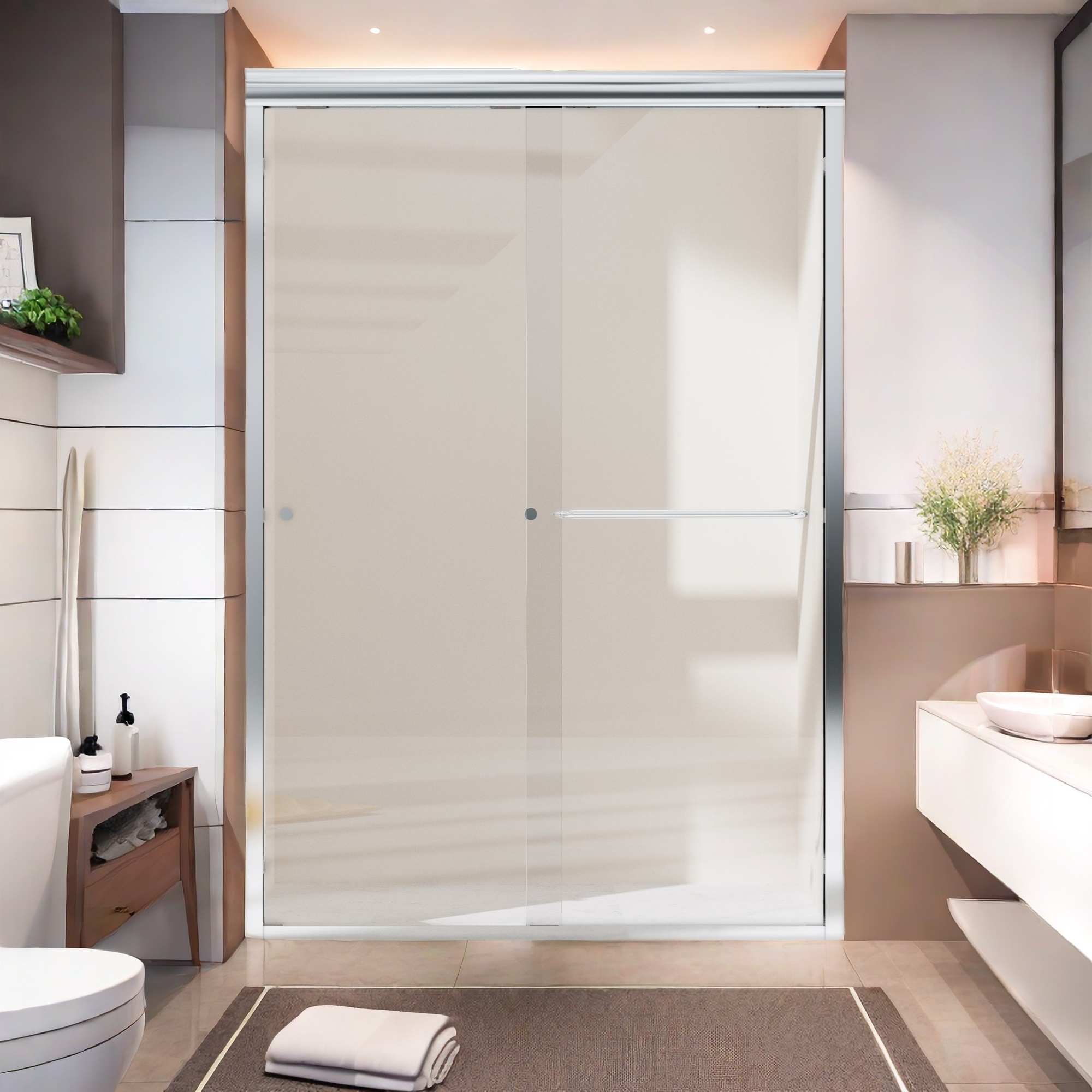 GlasFlength Double Sliding Shower Door, 44"-48" W X 72" H Semi Frameless Tempered Glass Shower ...