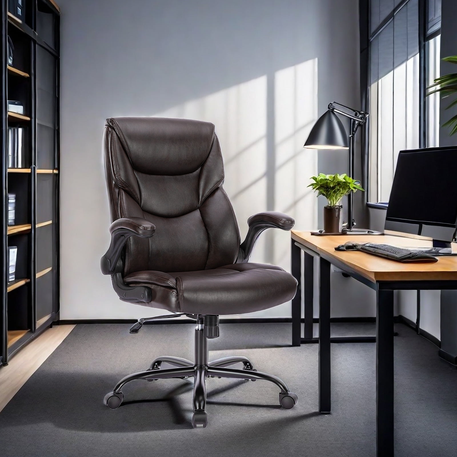 GlasFlength Ergonomic Office Chair, Leather Home Office Desk Chairs ...