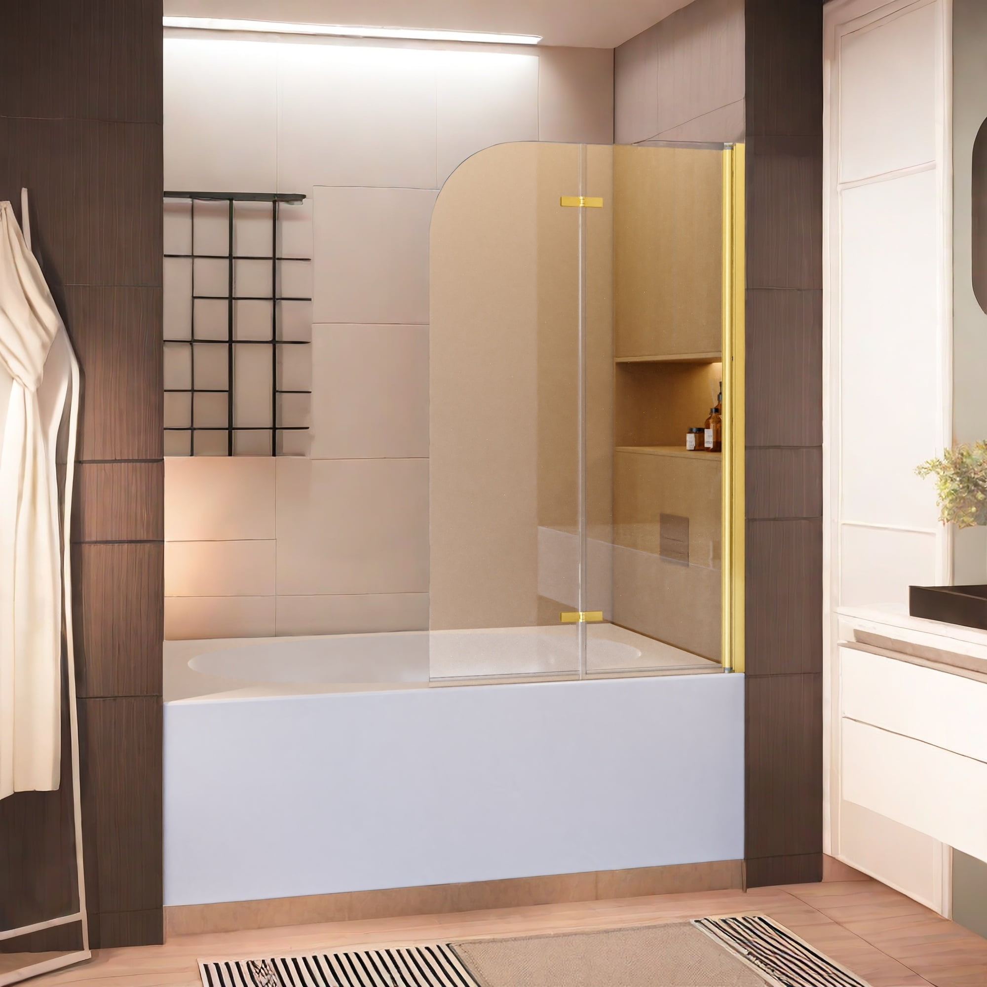 GlasFlength Folding Pivot Tub Shower Door, 34" W X 58" H Frameless ...