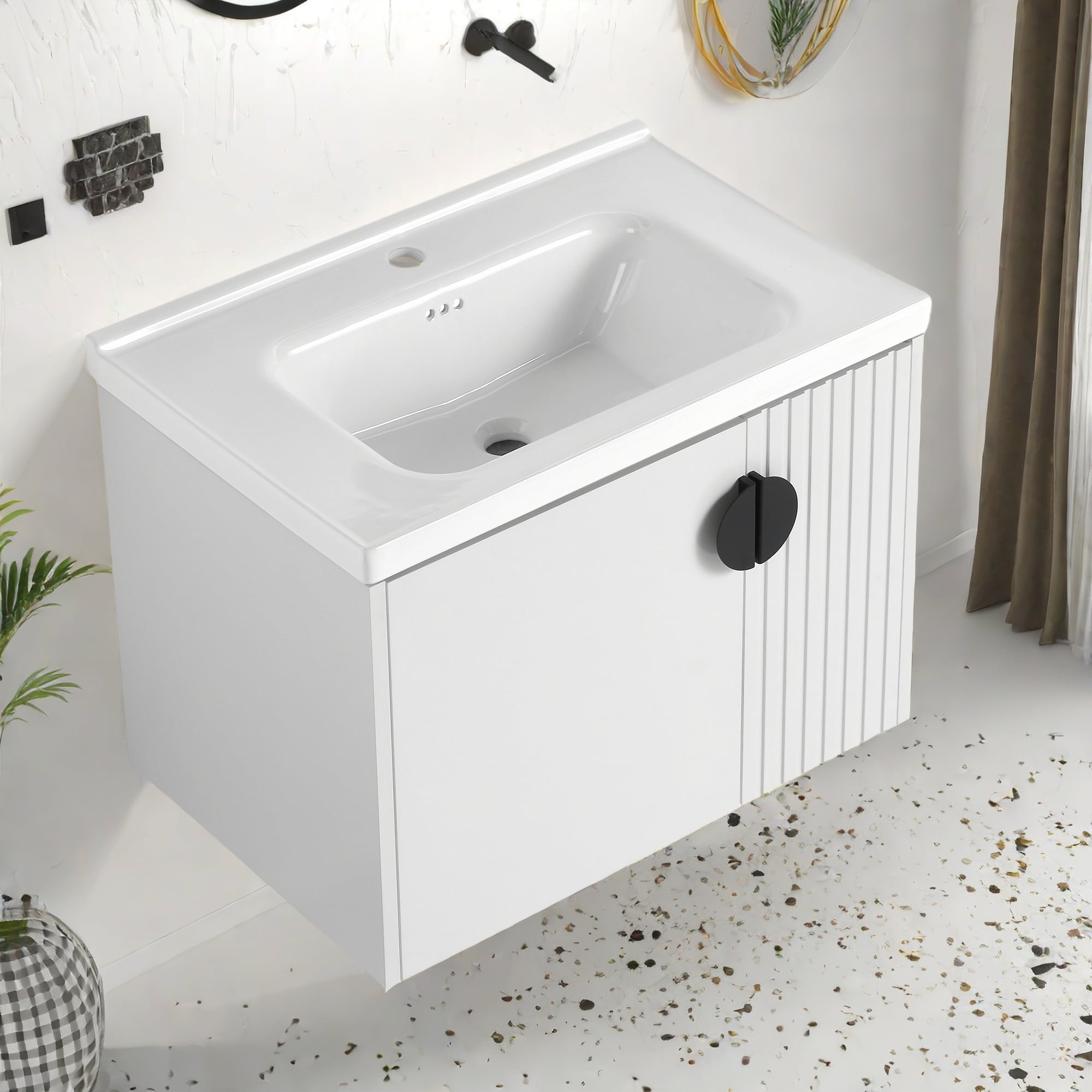 GlasFlength Modern Wall Mounted Sink & Storage Cabinet ,Floating ...