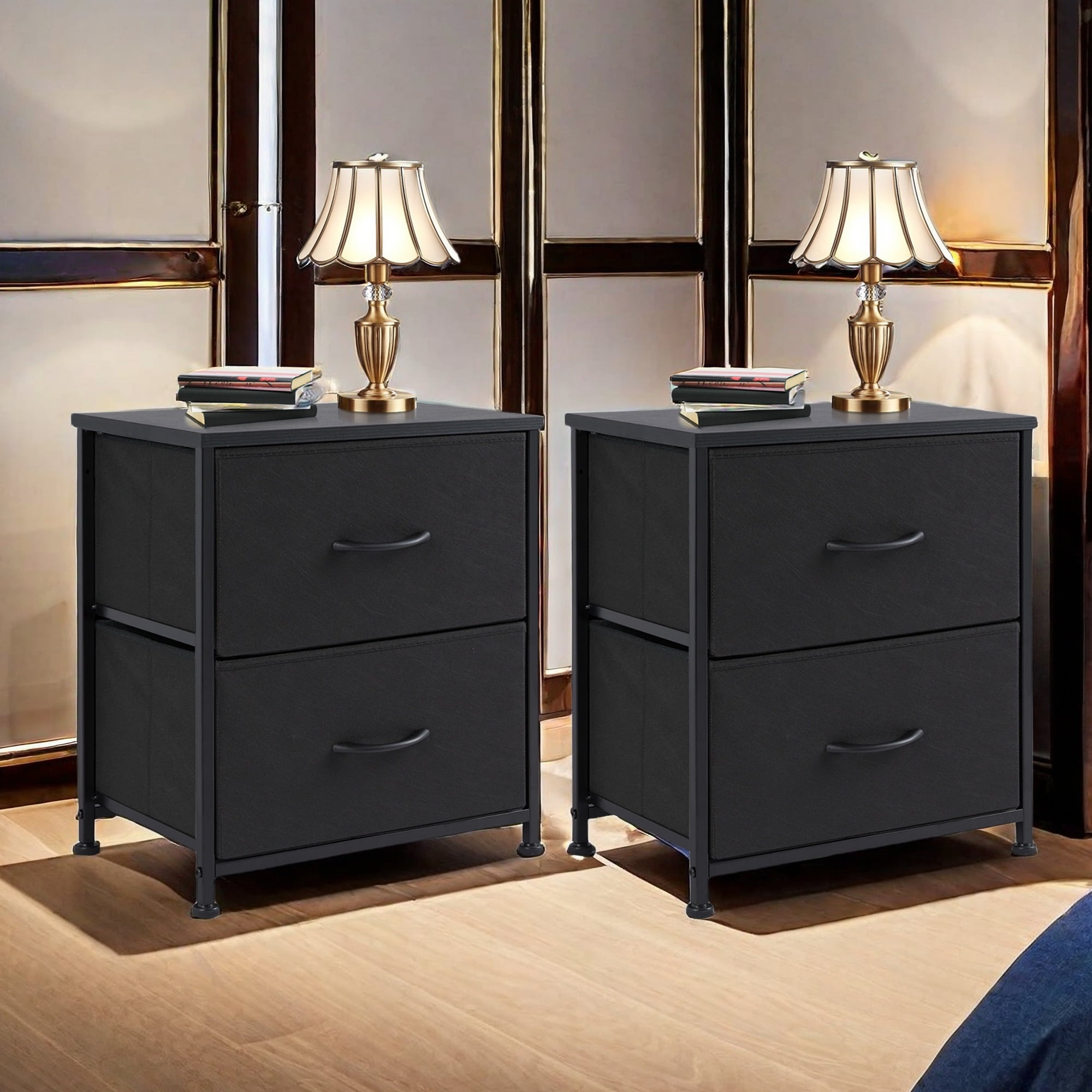 GlasFlength Nightstand for Bedrooms Set of 2, Farmhouse Bedside Table w ...