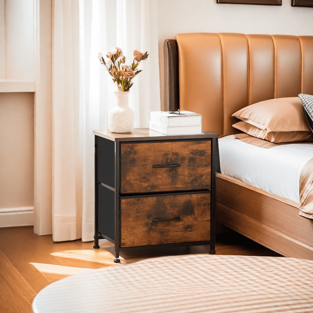GlasFlength Nightstand w/ 2 Fabric Drawers, Farmhouse Bedside Table for ...