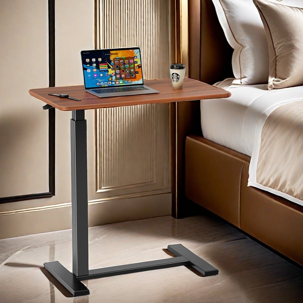 GlasFlength Overbed Bedside Table with Wheels, Adjustable Height Mobile ...