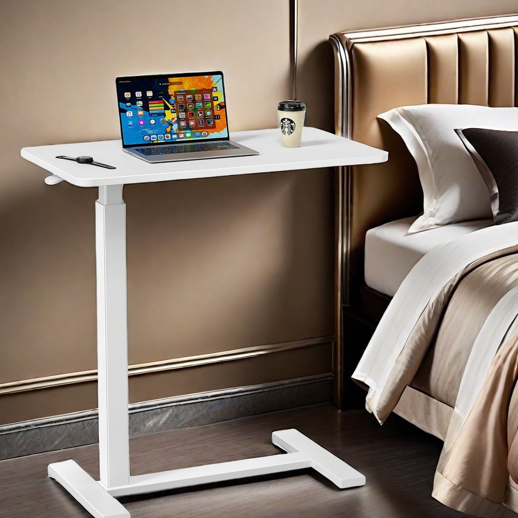 GlasFlength Overbed Bedside Table with Wheels, Adjustable Height Mobile ...