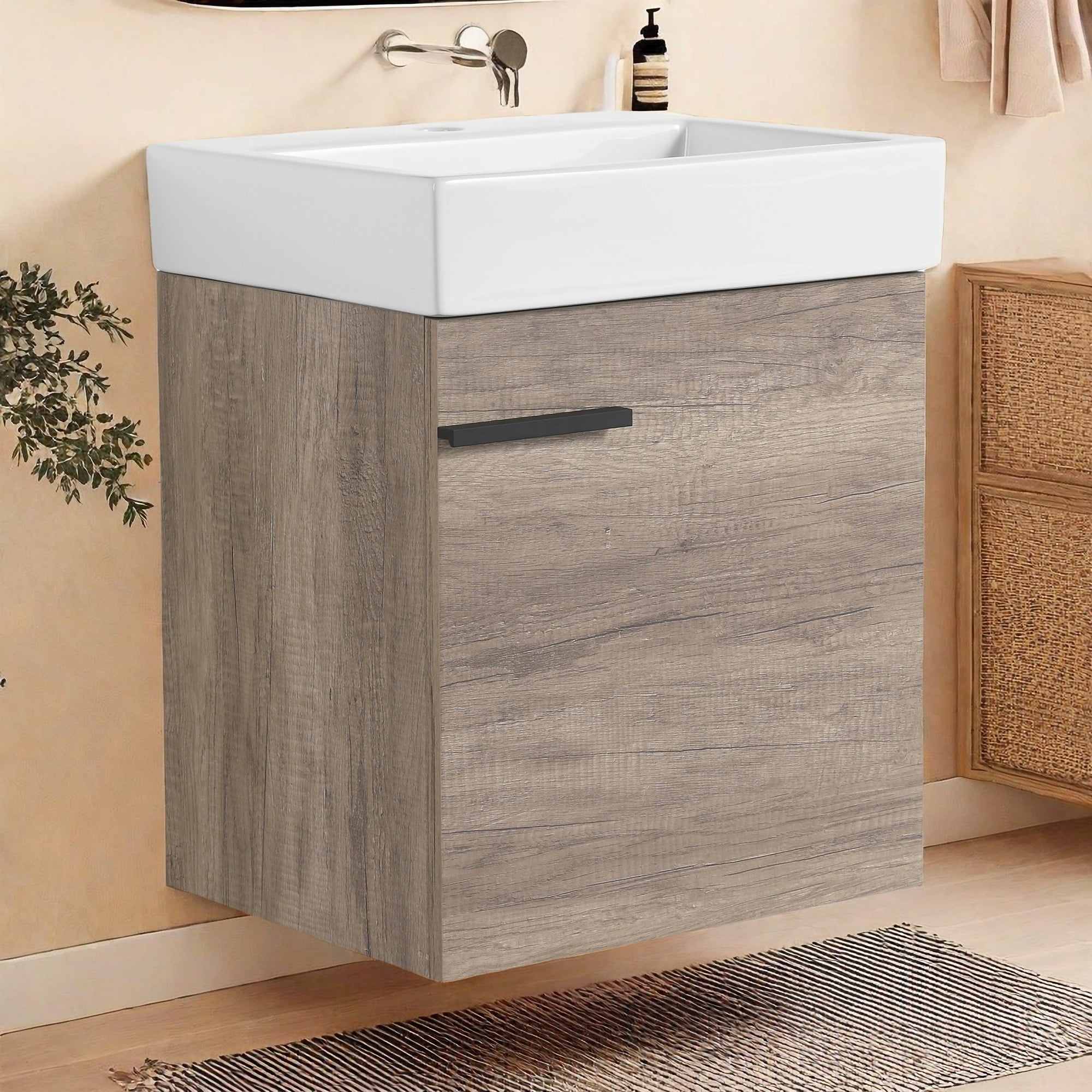 GlasFlength Single Sink Bathroom Vanity ,Space-Saving Floating Unit ...