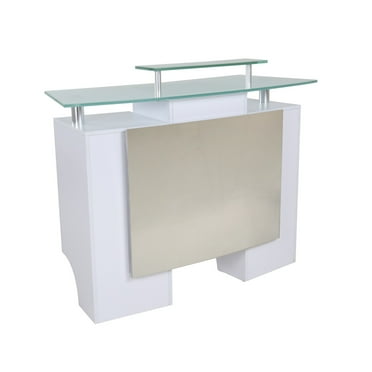 Glasglow Reception Desk with Glass Display, Storage, and Cabinets for ...