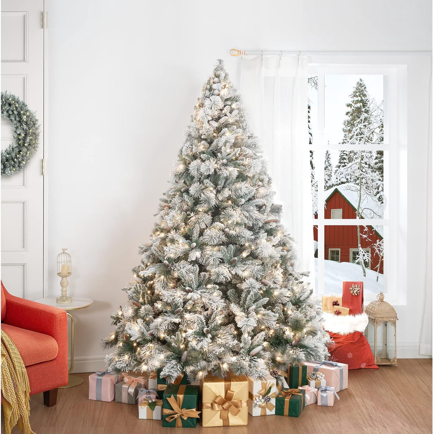 Glasgow 6.5ft Frosted Prelit Artificial Christmas Tree with Pine Cones ...