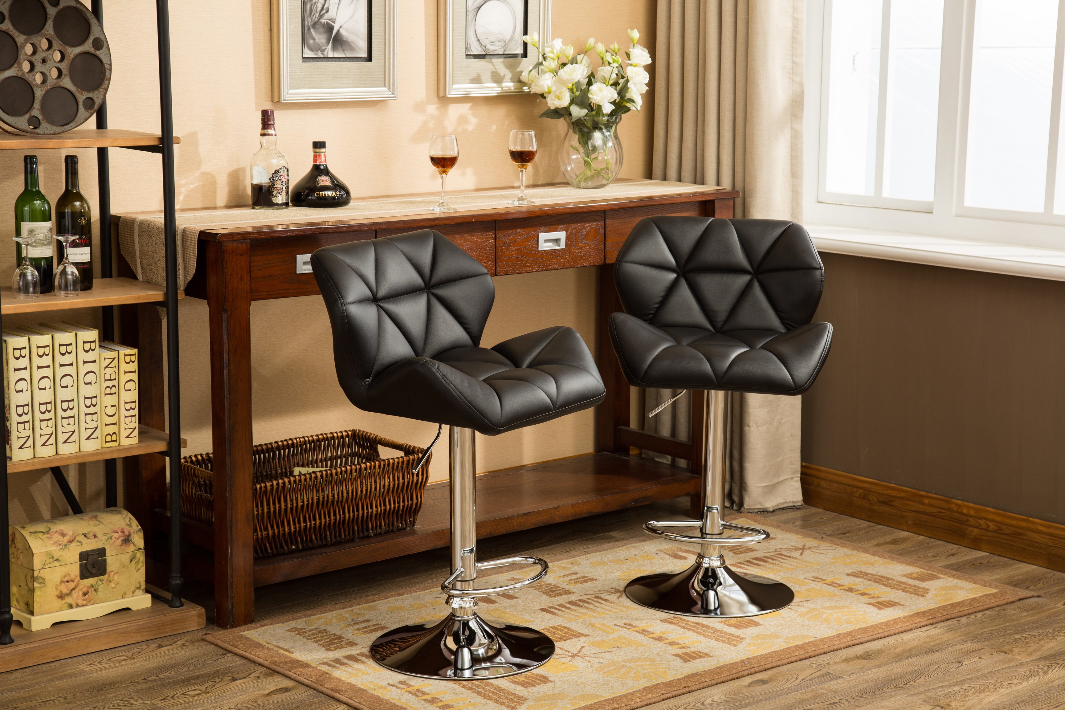 Glasgow Black PU Leather Tufted Hydraulic Bar Stools, Set of 2 ...