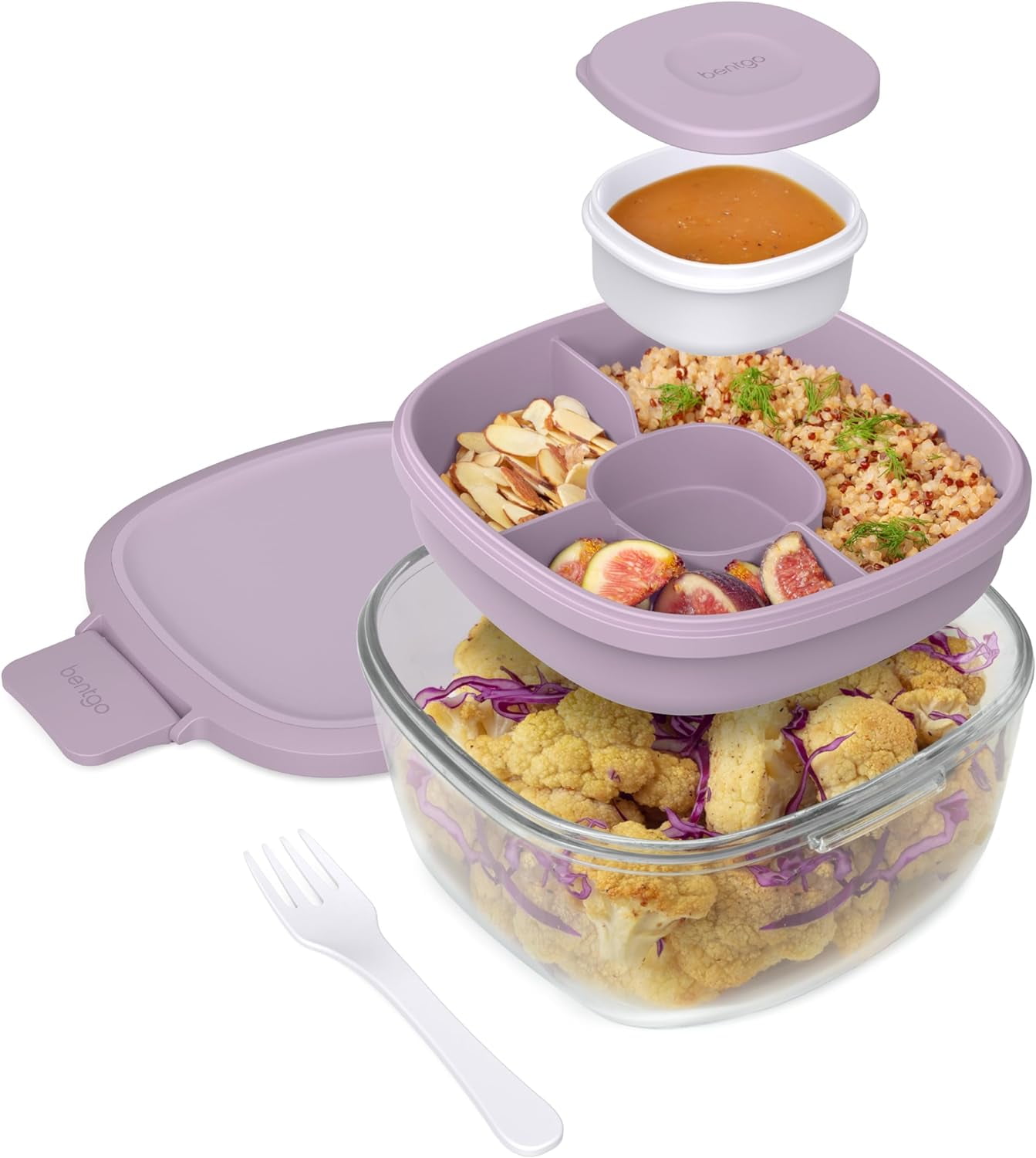 Glass All-in-One Salad Container - Large 61-oz Salad Bowl with Lid, 4 ...