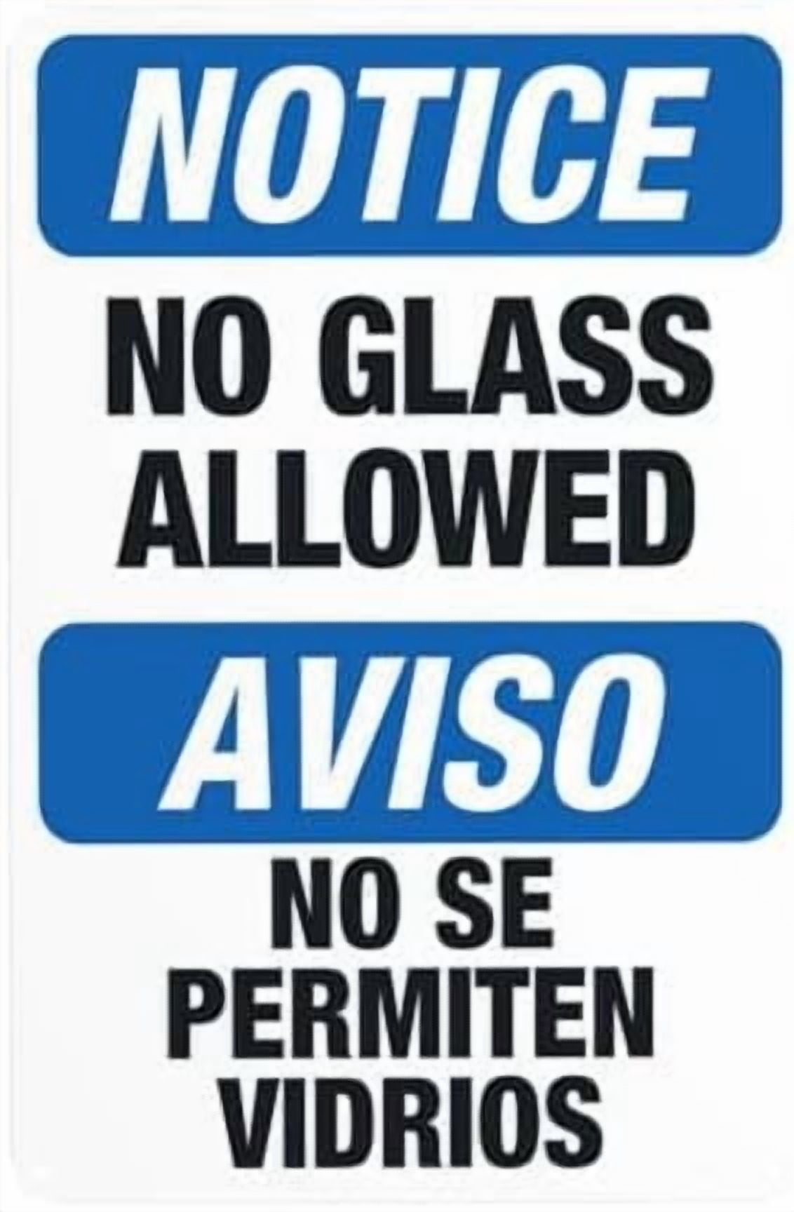 No Glass Allowed Bilingual Warning Sign, Pool Rules Metal Signs for ...