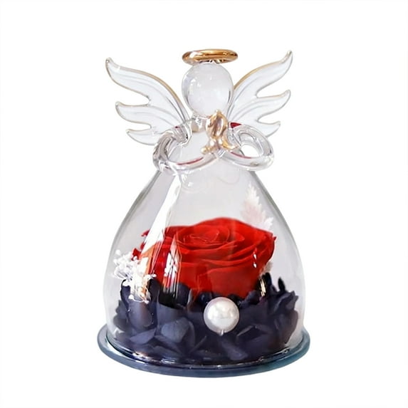 Glass Angel Figurine with Preserved Rose and Decorative Base for ...