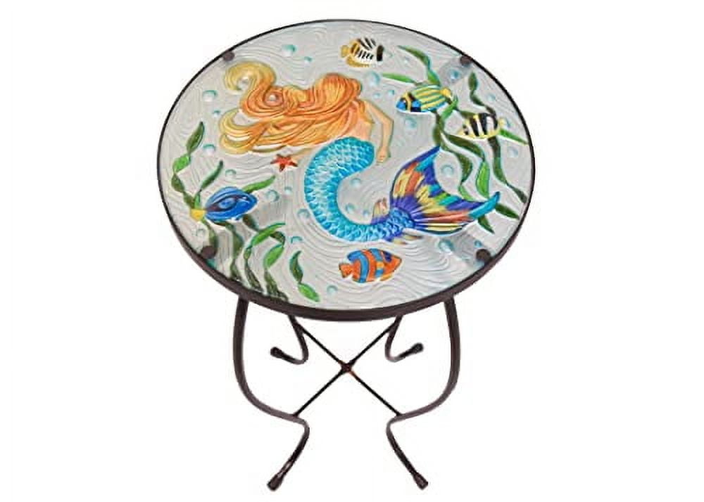 Glass Art Hand Painted Nautical Outdoor Accent Side Round Table ...