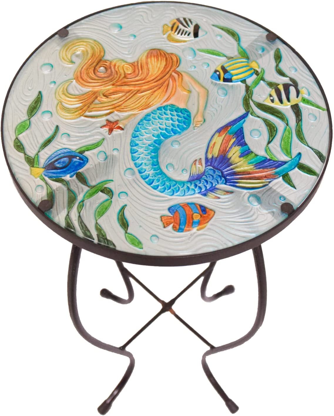 Glass Art Hand Painted Nautical Outdoor Accent Side Round Table ...