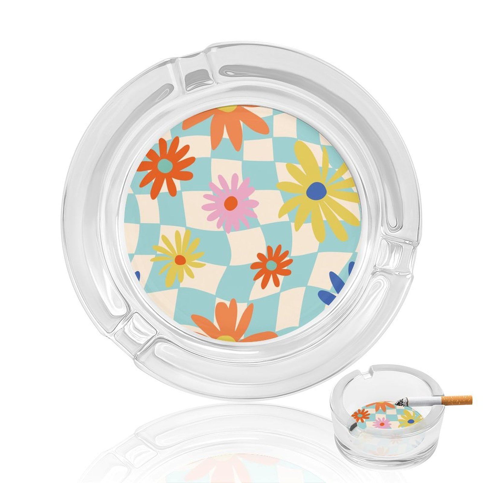 Glass Ashtray 3.5×3.3in Groove Design Edge Smooth No Bubbles For Living ...