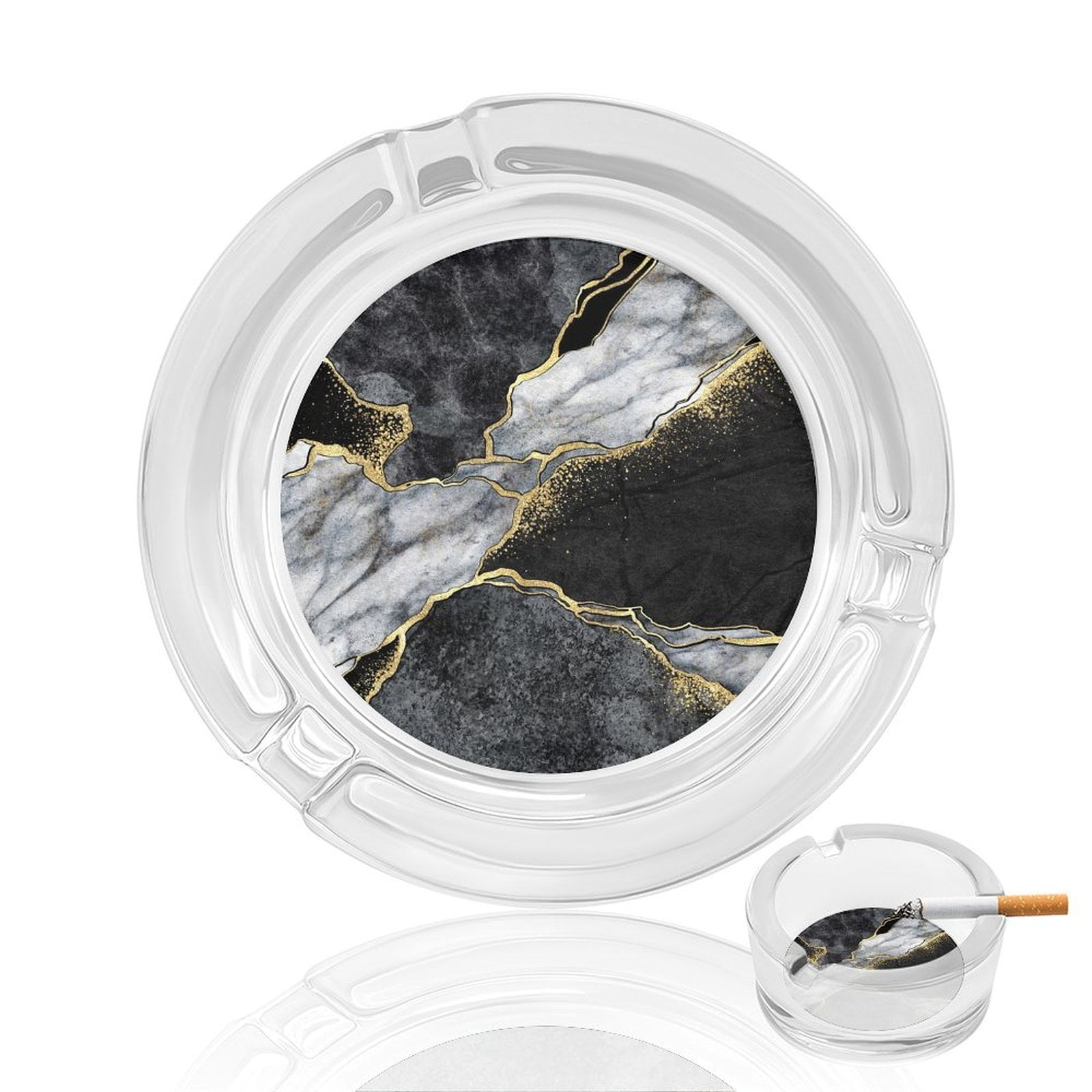 Glass Ashtray 3.5×3.3in Groove Design Edge Smooth No Bubbles For Living ...