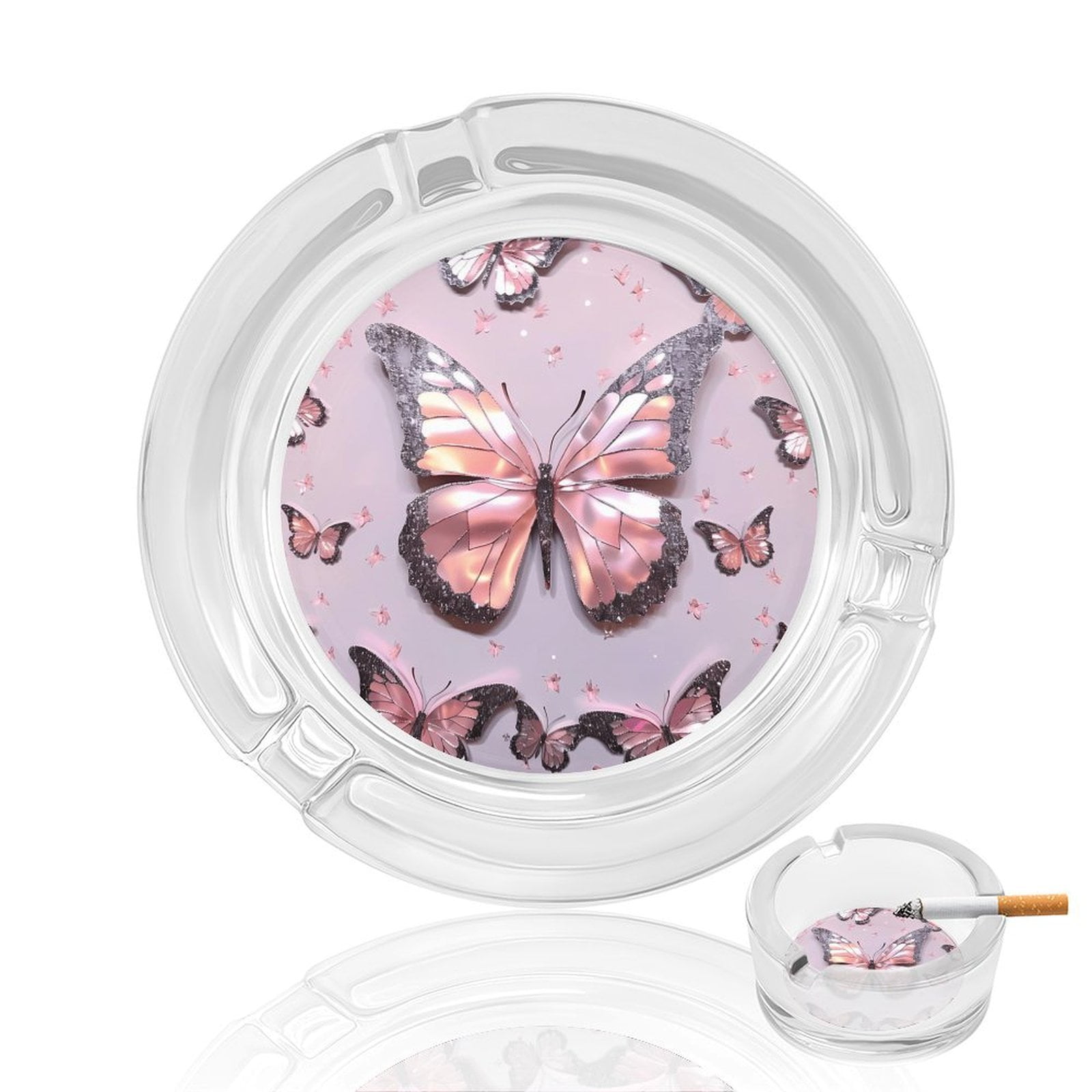 Glass Ashtray 3.5×3.3in Groove Design Edge Smooth No Bubbles For Living ...