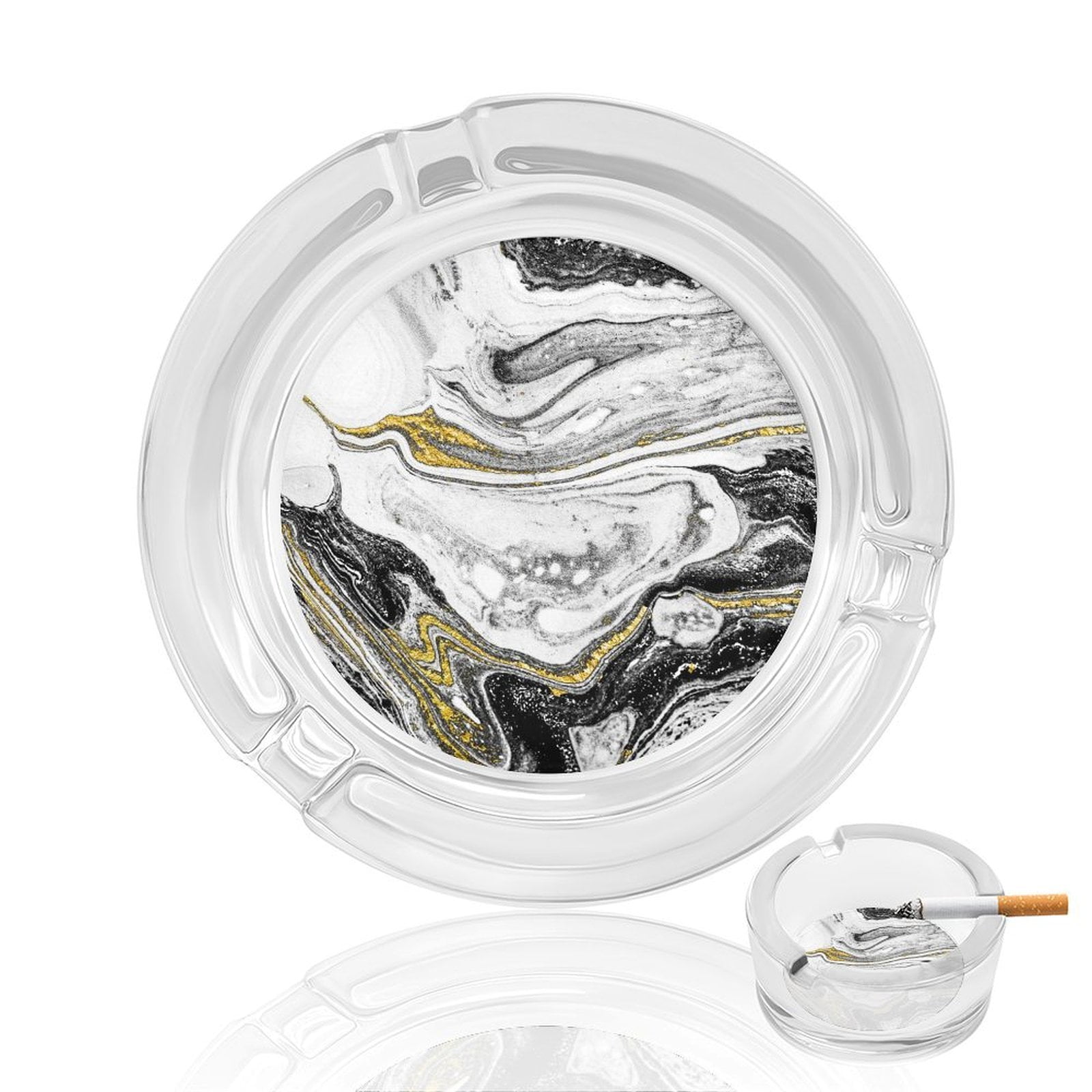 Glass Ashtray 3.5×3.3in Groove Design Edge Smooth No Bubbles For Living ...