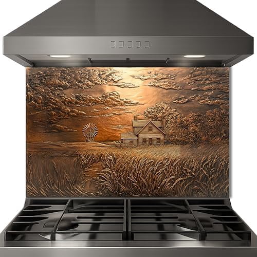 Glass Backsplash for Kitchen, Farmhouse Copper Look Glass Kitchen ...