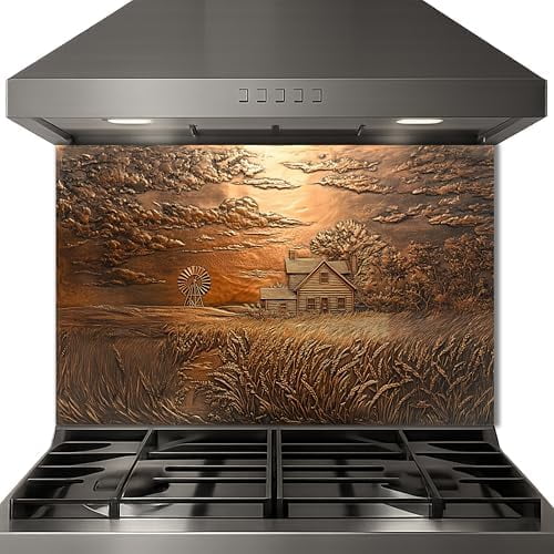 Glass Backsplash for Kitchen, Farmhouse Copper Look Glass Kitchen ...
