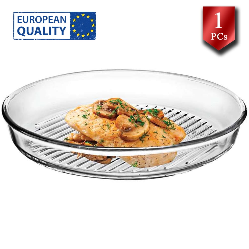 Glass Baking Pan, Deep Round Plate Dish, Oven Safe Bakeware, 100 Oz, 1 ...