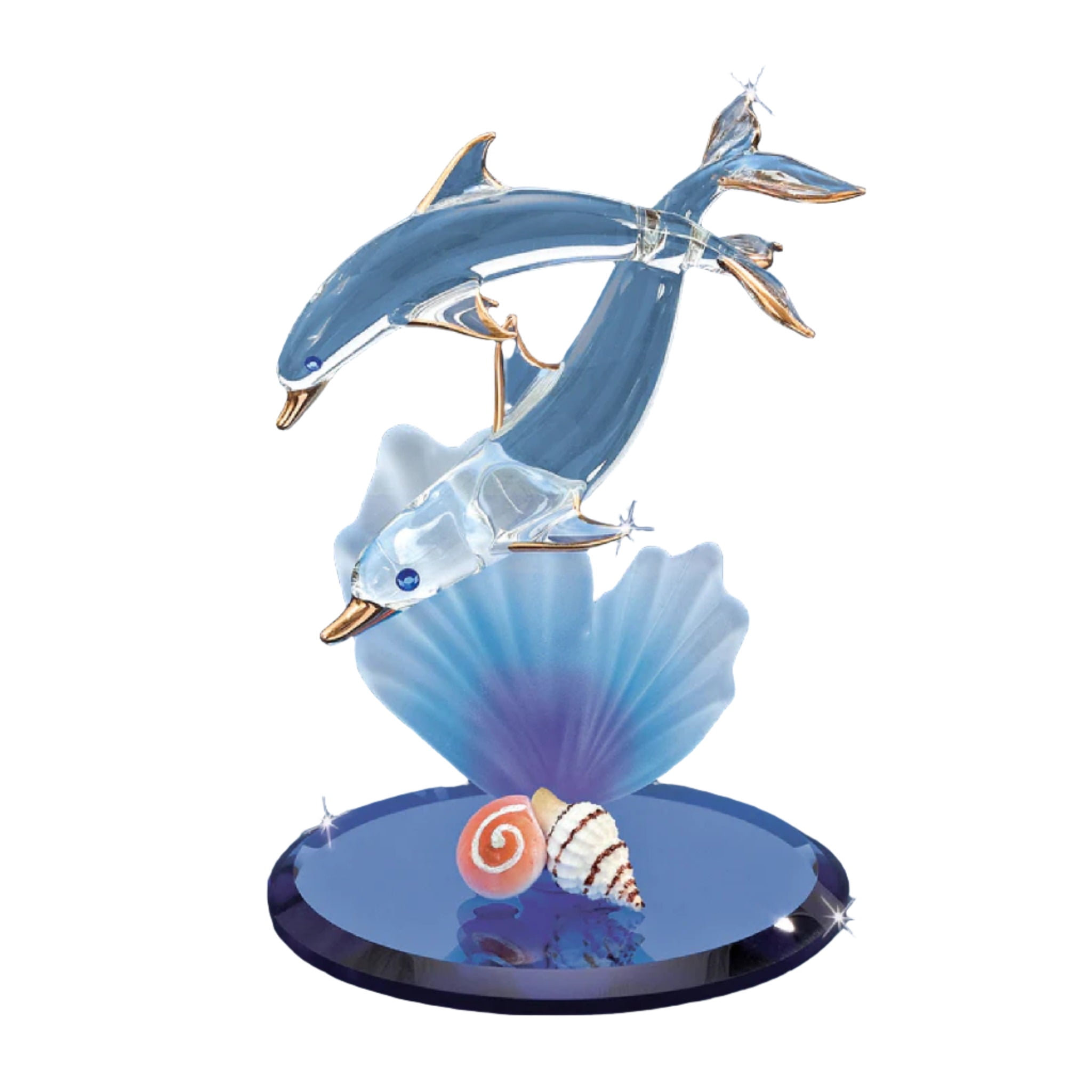 Glass Baron Dolphin Baby Figurine, Frosted Seashell Base, 22K Gold ...