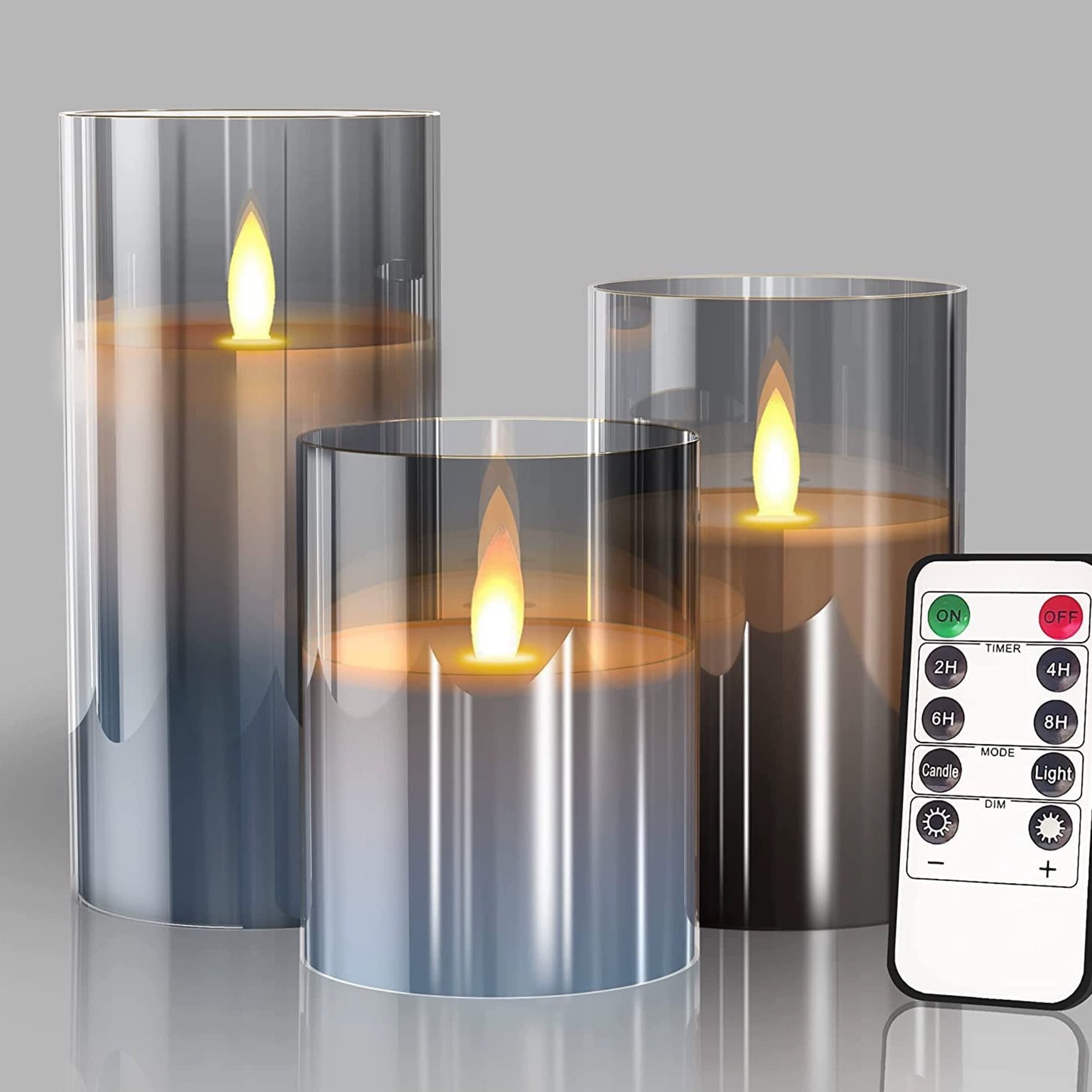 Glass Battery Operated LED Flameless Candles with Remote and Timer ...