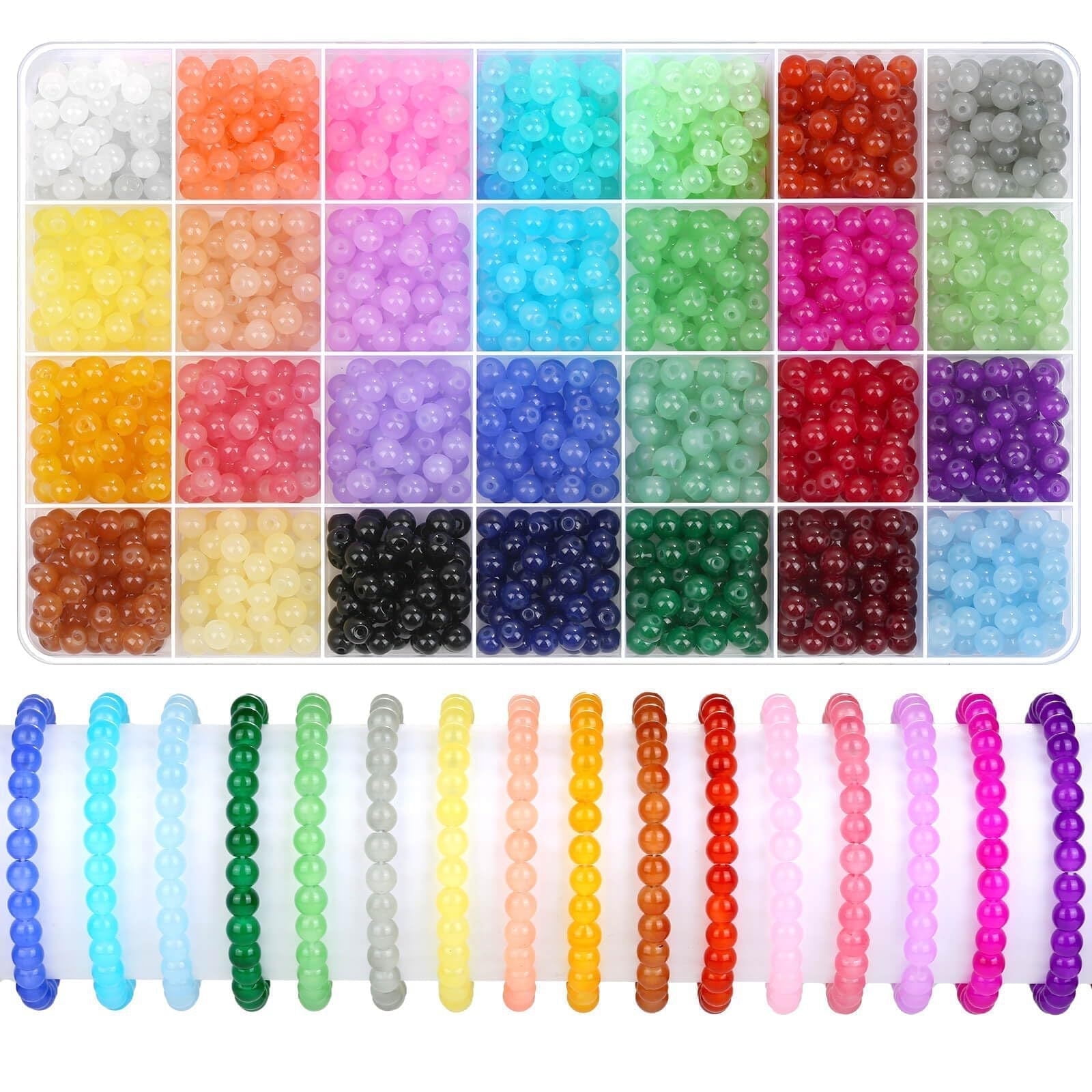 Kabuer Glass Bead for Jewelry Making, 28 Colors 6mm Crystal Beads for Bracelets for Beginners ...