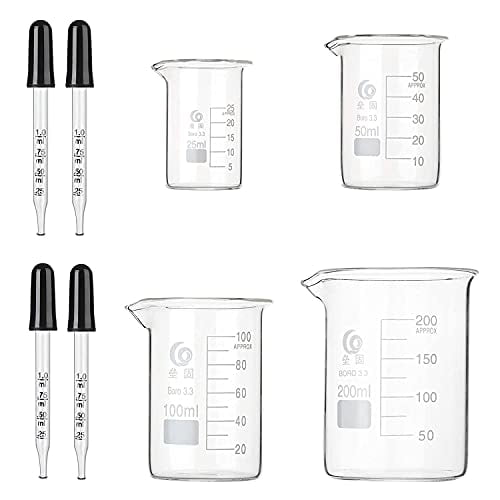 Glass Beaker Set, 4 Pack Graduated Measuring Beakers 25ml 50ml 100ml ...
