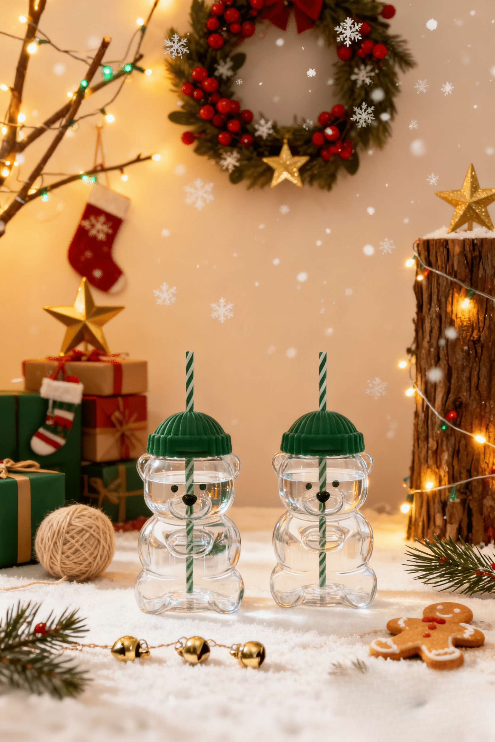 Glass Bear Mug Set, 2pcs Cute 20oz Transparent Cups with Straws, Heat ...