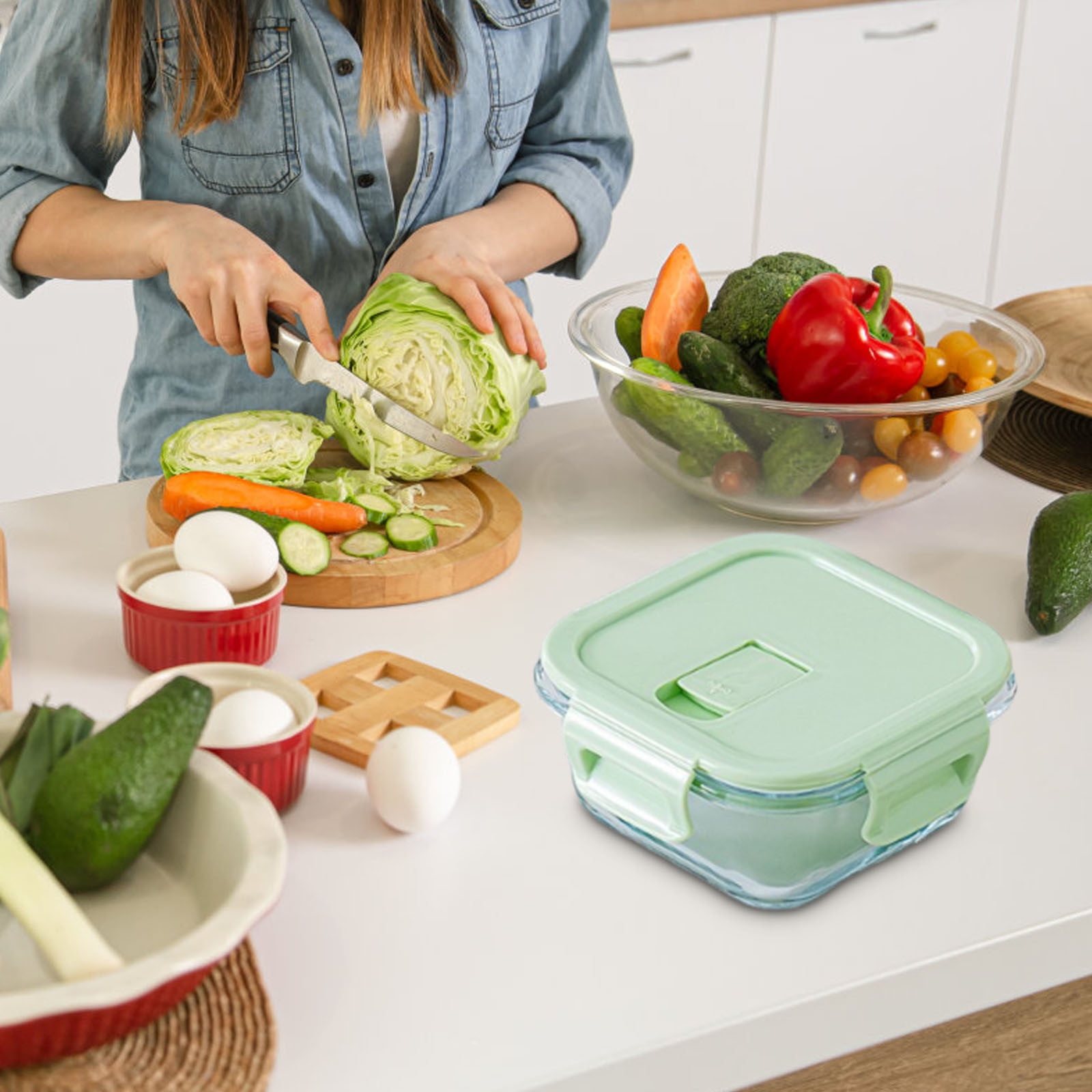 Glass Bento Box, 2 Compartment Microwave Lunch Container with Leak ...