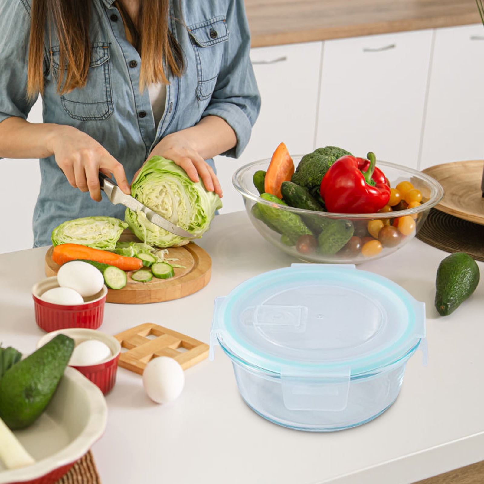 Glass Bento Box, 2 Compartment Microwave Lunch Container with Leak ...