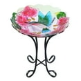 18” Unique Glass Bird Bath with Metal Stand for Garden Patio Decor ...