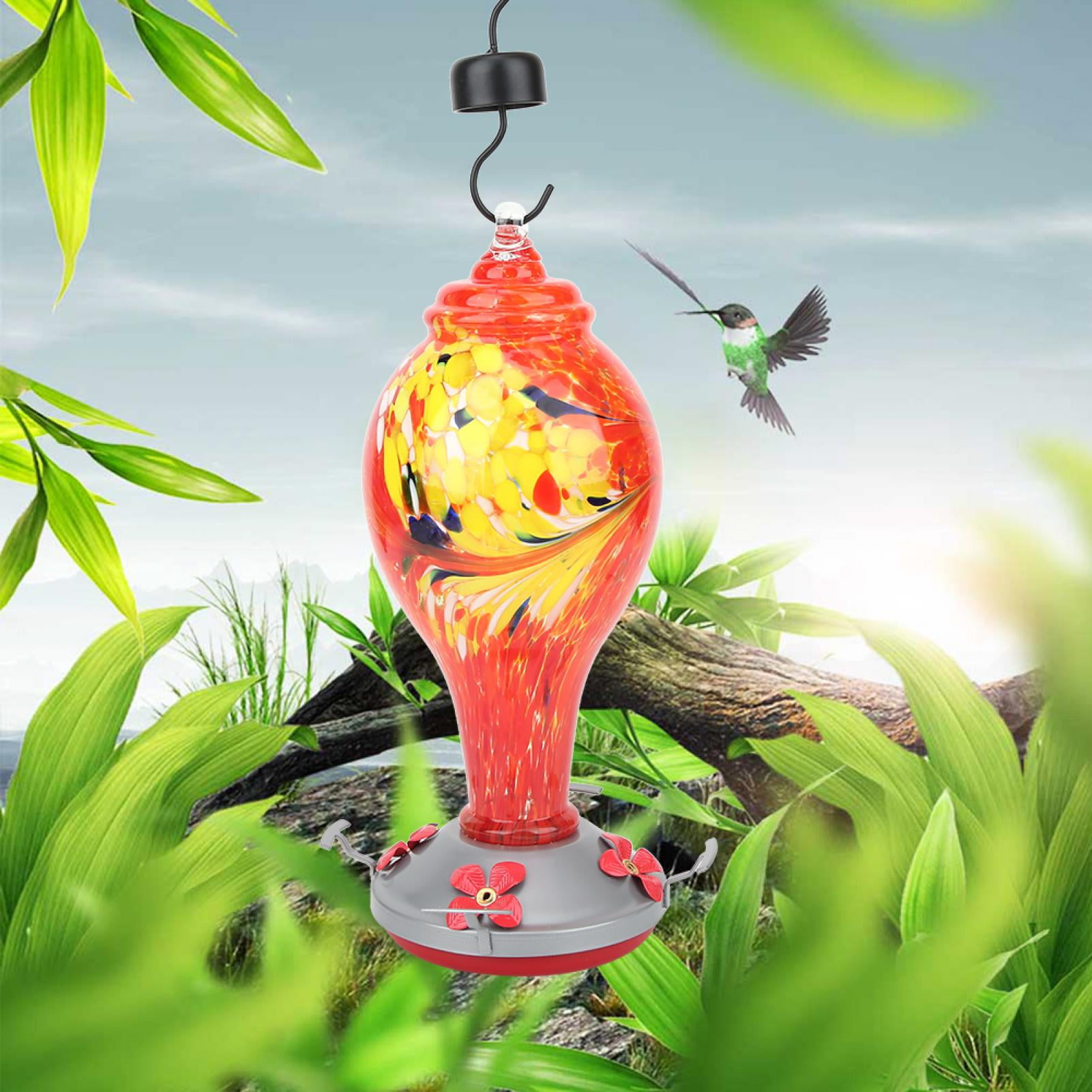 Glass Bird Feeder Colorful Painting for Hummingbirds, Outdoor Garden ...