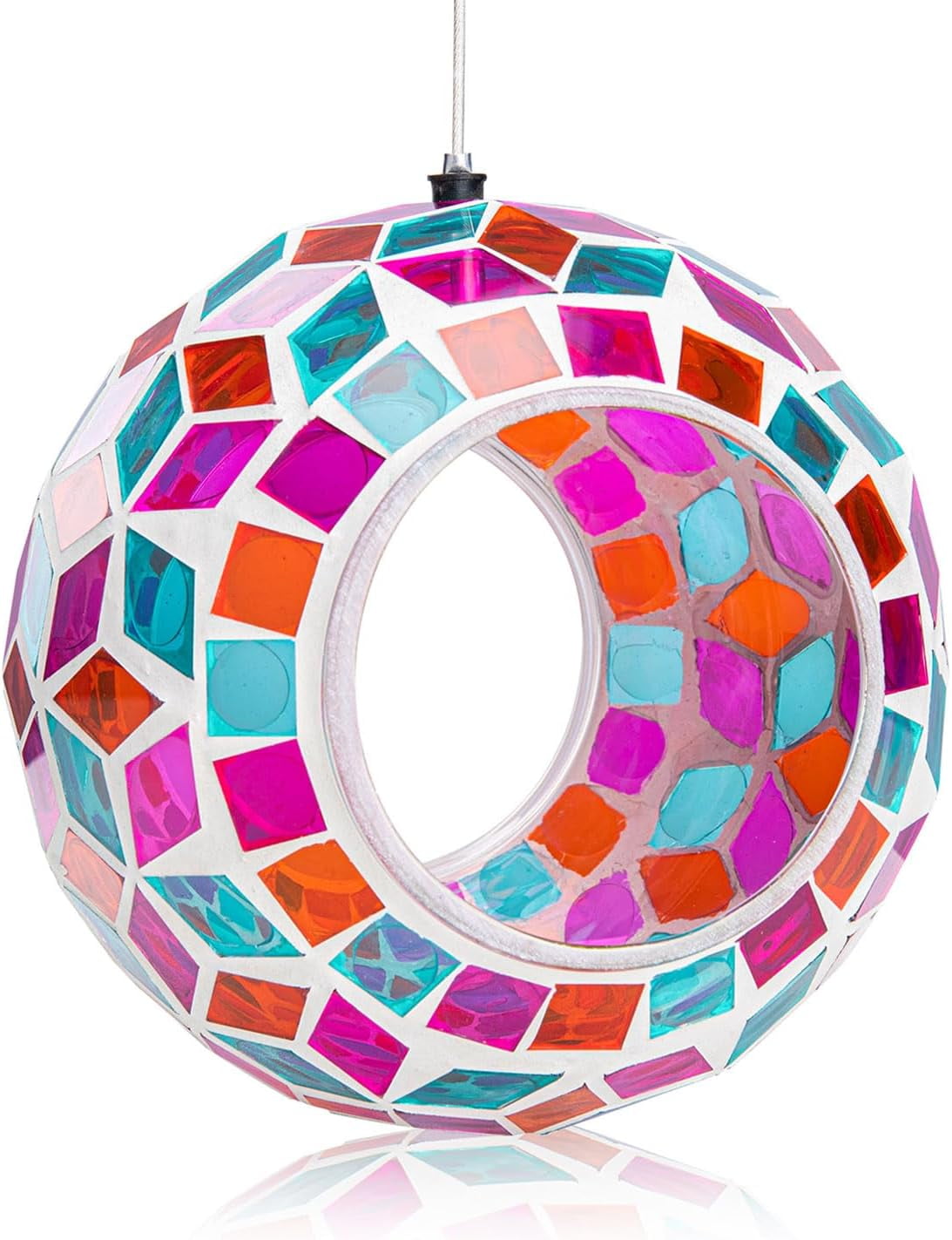 Glass Bird Feeders Outside Hanging Mosaic Bird Feeder Round Shape Fly Through Container Wild