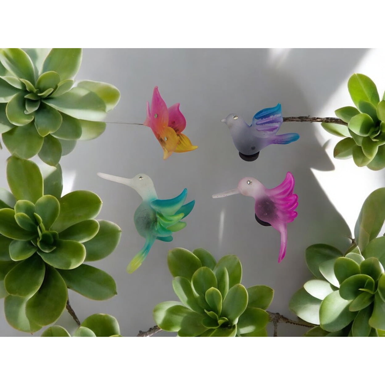 Glass Bird Magnets Hummingbirds Dove Butterfly Set of 4 Refrigerator ...