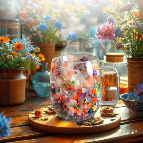 Glass & Bottle,Creative Real Flower Double Layer Cup Household Coffee ...