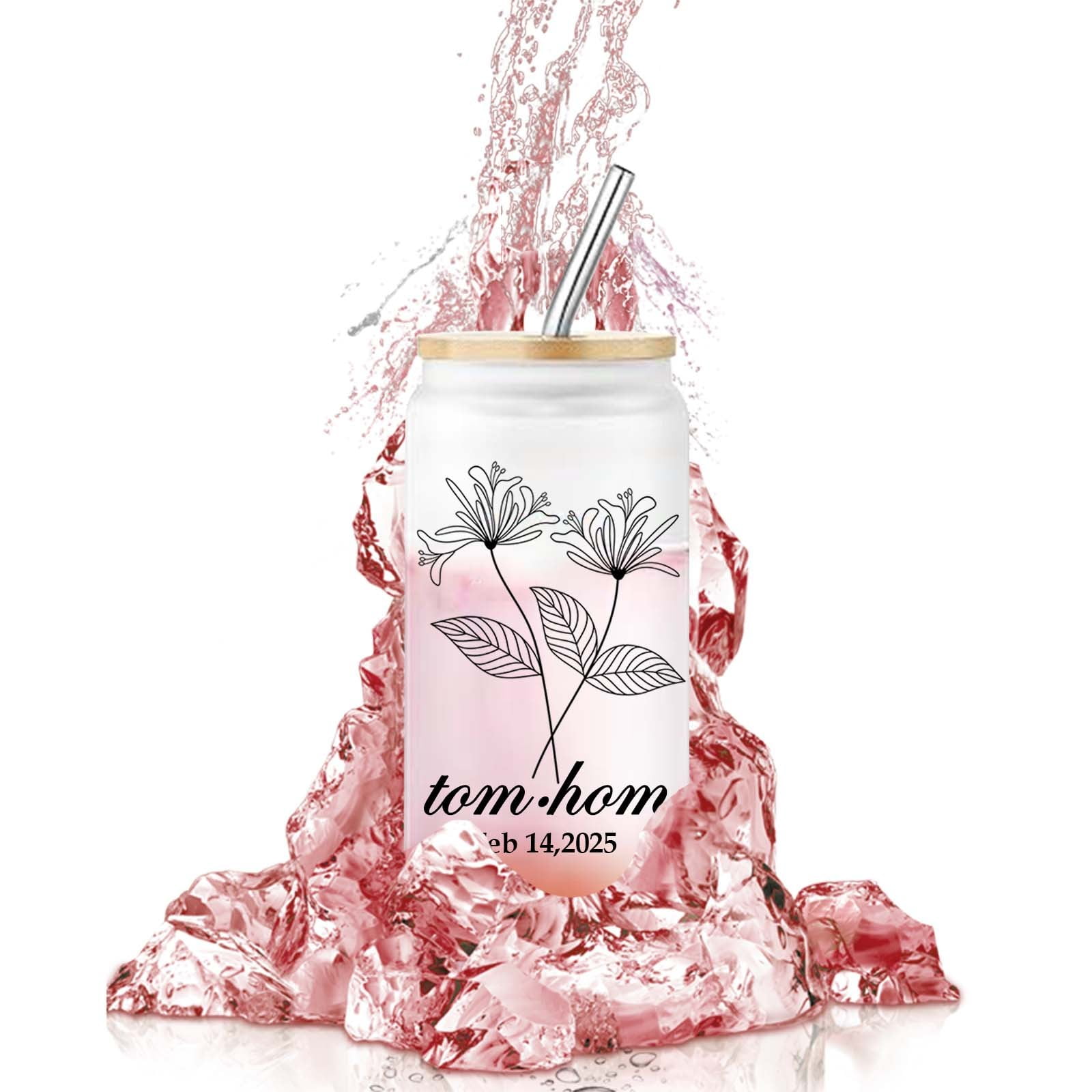Glass&Bottle Custom Glass Cup with Birth Flower Personalized 16 Oz Cups ...