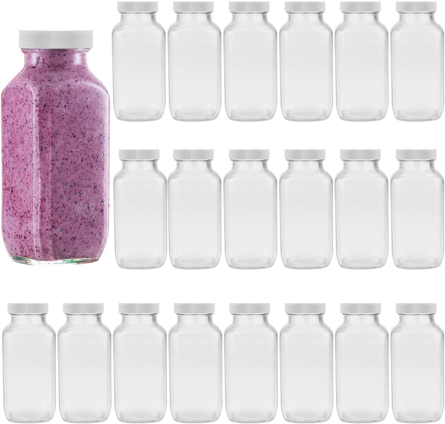 Glass Bottles 12 oz, Airtight Clear Glass Beverage Jars with Lids ...