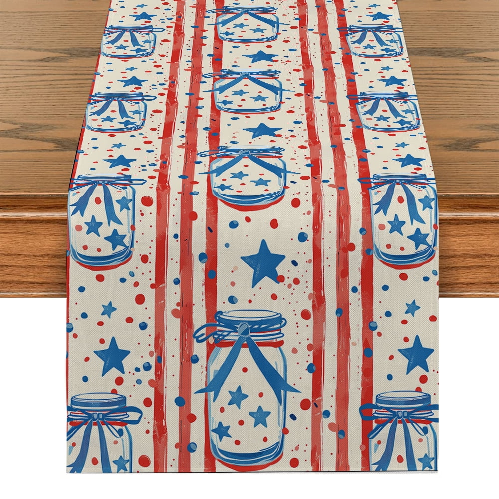 Glass Bottles Dining Table Runner for Party Independence Day Lines ...