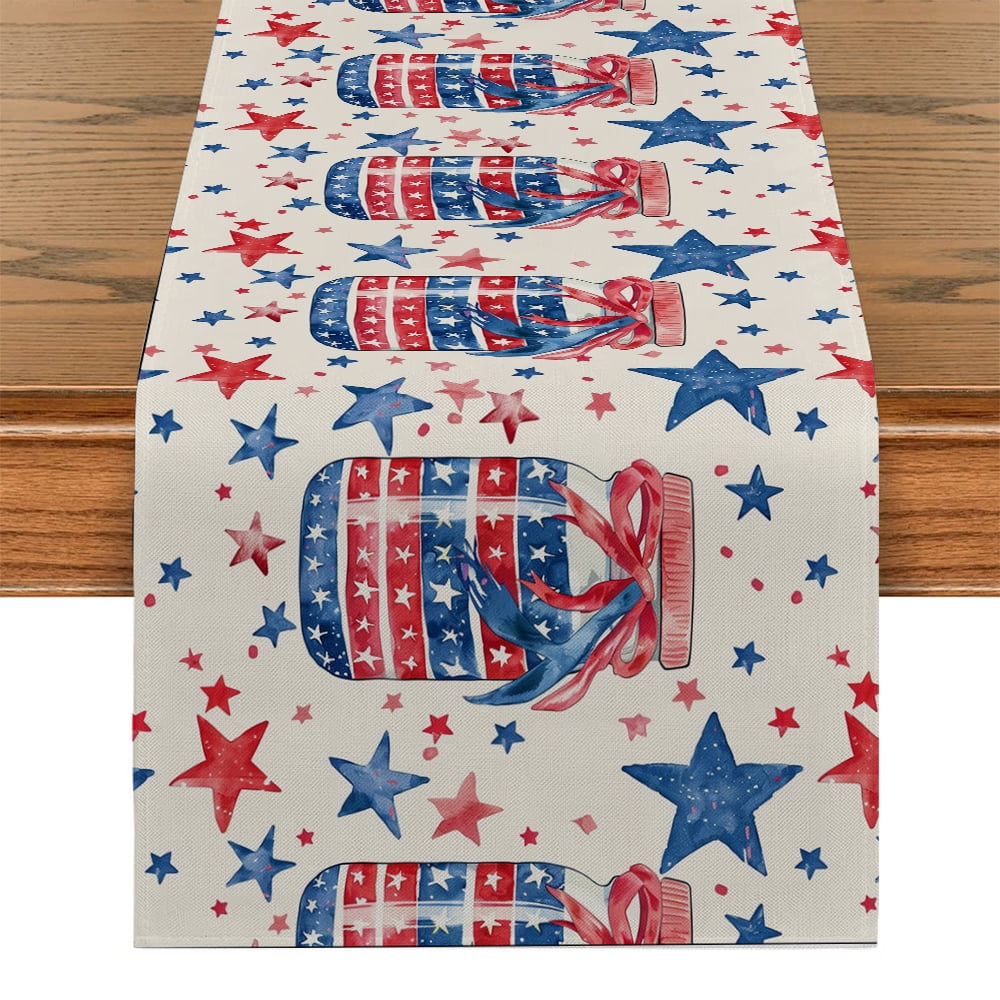 Glass Bottles Dining Table Runner for Party Independence Day Lines ...