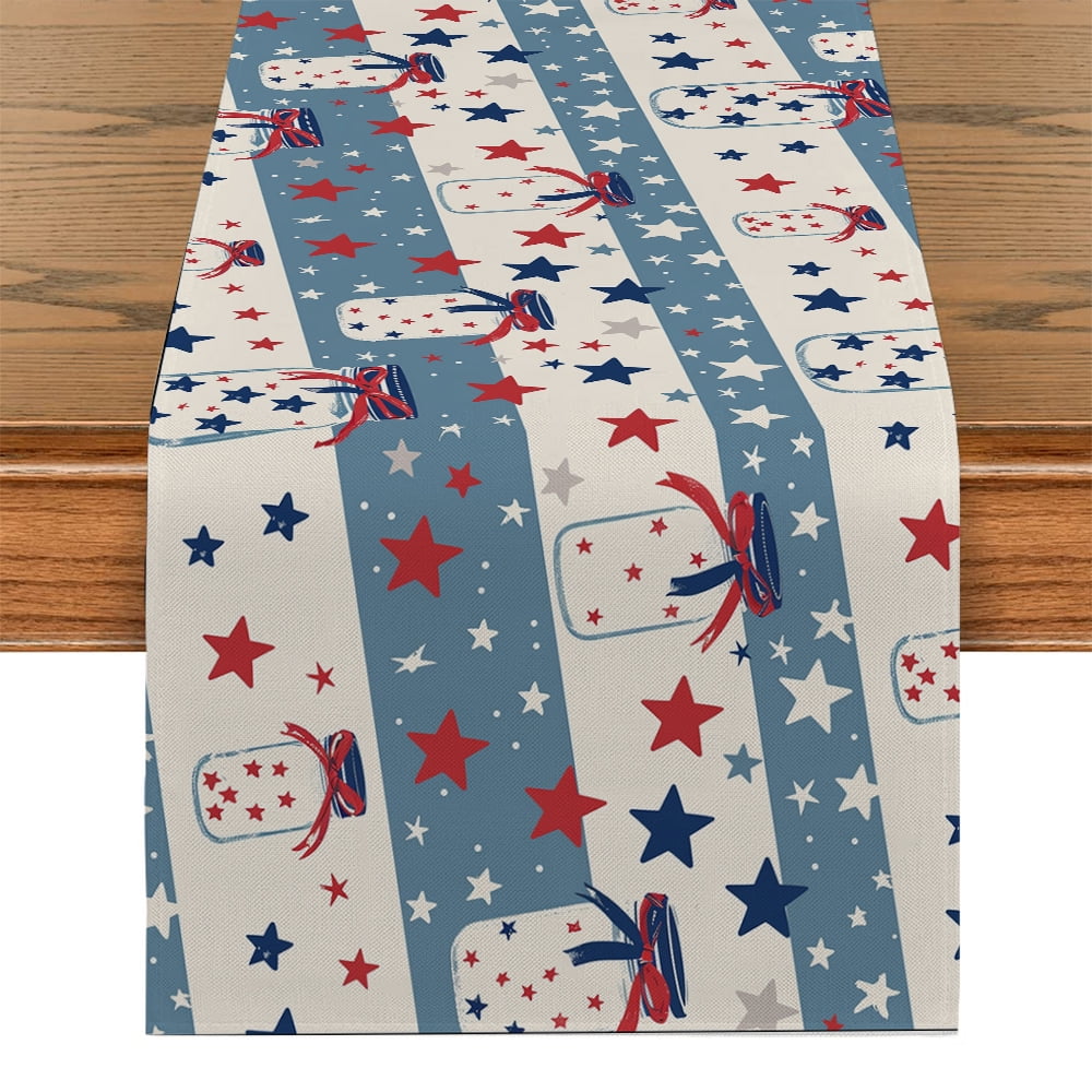 Glass Bottles Dining Table Runner for Party Independence Day Lines ...