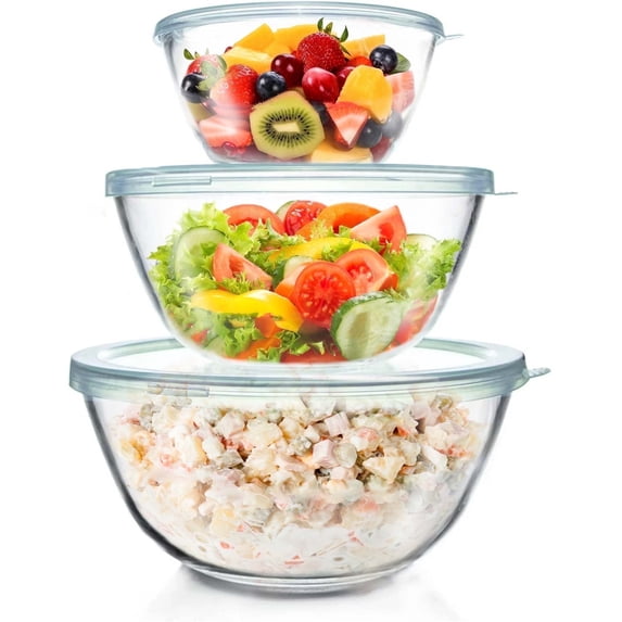WhiteRhino Glass Mixing Bowls Set with Lids 1.1qt, 2.7qt, 4.5qt Clear ...