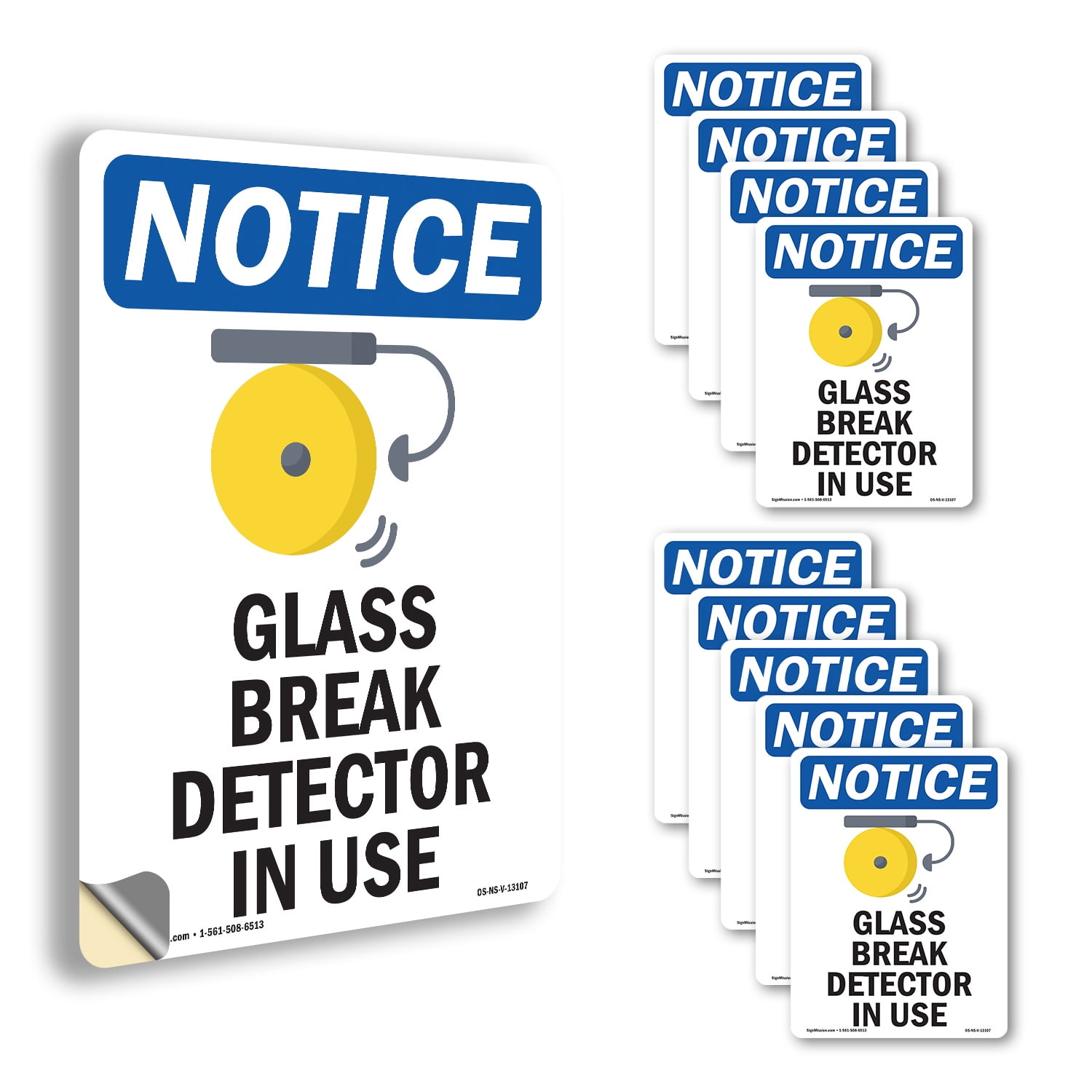 Glass Break Detector In Use With Symbol OSHA Notice Vinyl Decal Label ...