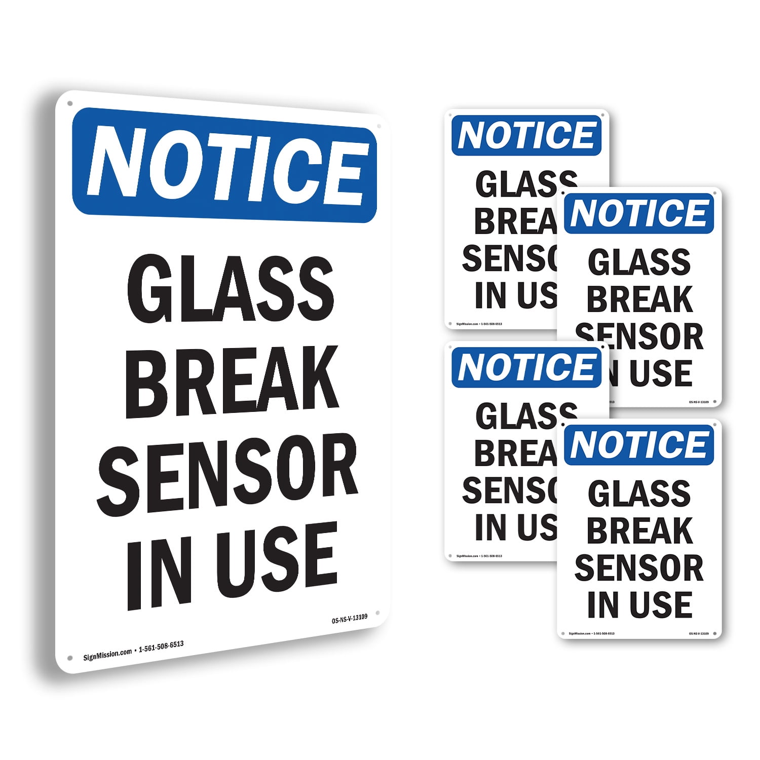 Glass Break Sensor In Use OSHA Notice Rigid Plastic Sign 18 Inch x 12 ...