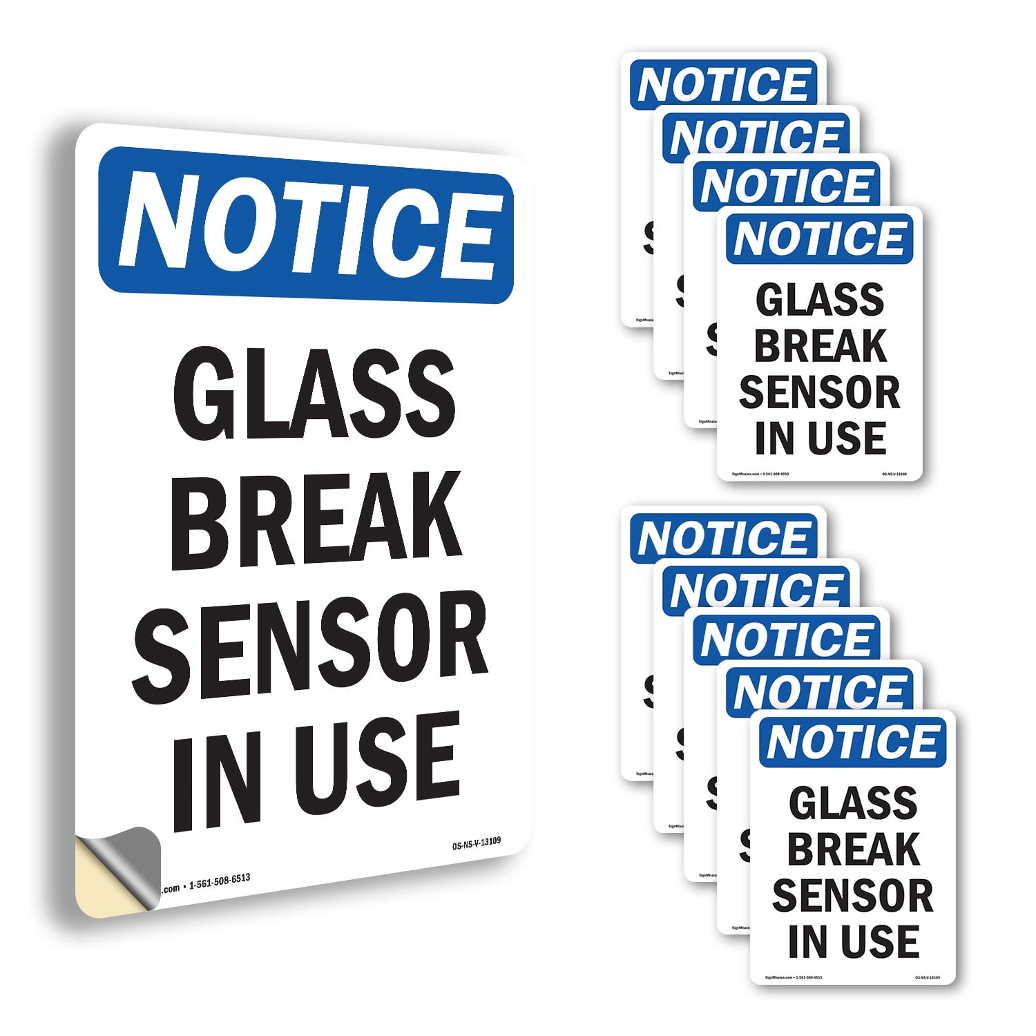 Glass Break Sensor In Use OSHA Notice Vinyl Decal Label 18 Inch x 12 ...