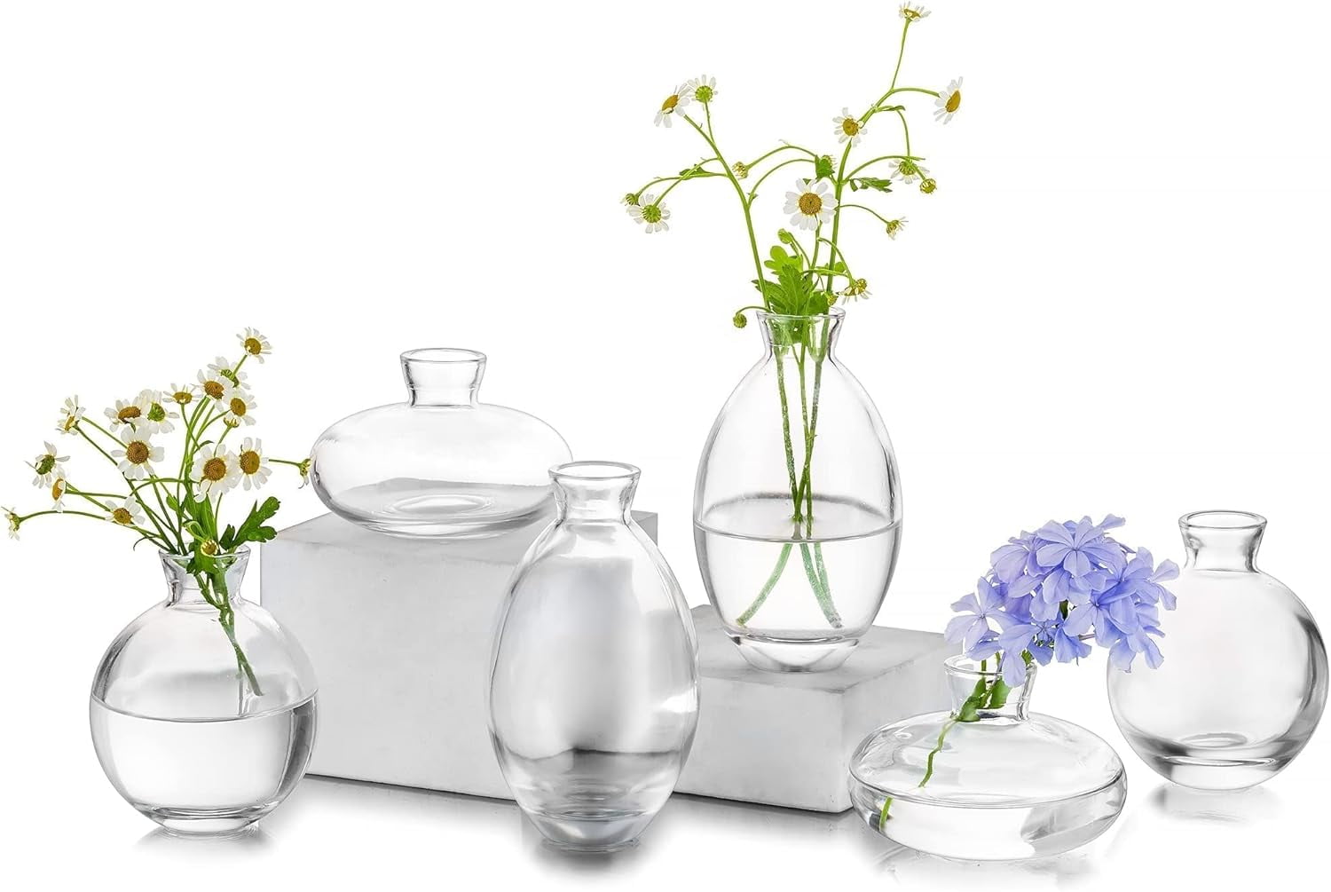 Glass Bud Vase for Centerpieces, 6Pcs/2Sets Glasseam Modern Clear Mini ...