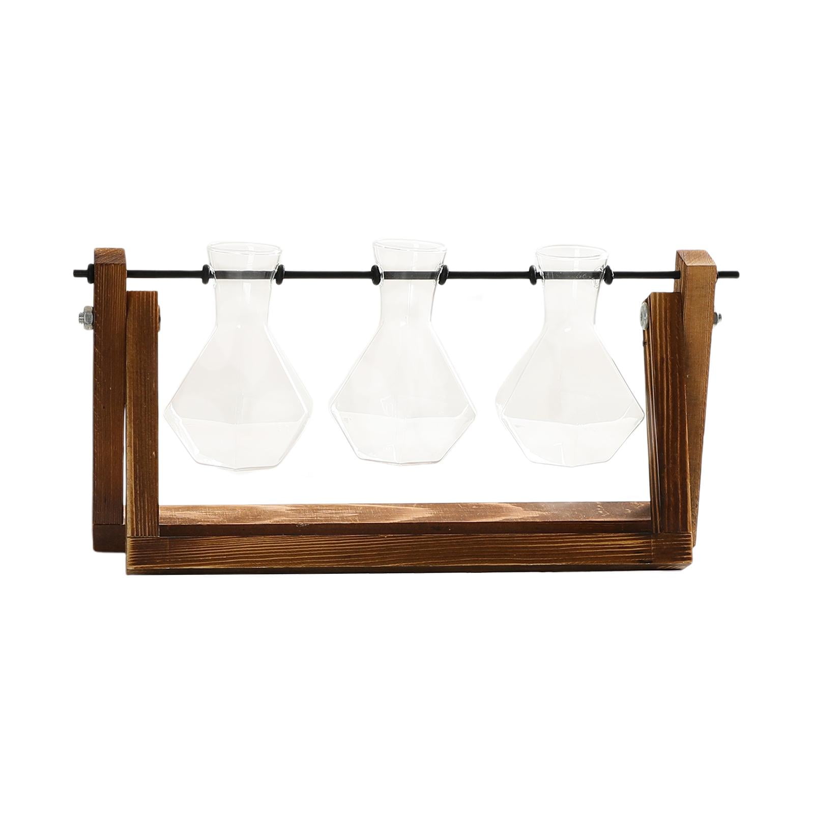 Glass Bud Vase Hydroponics Plants Wooden Stand Office Desk Decor Flower ...