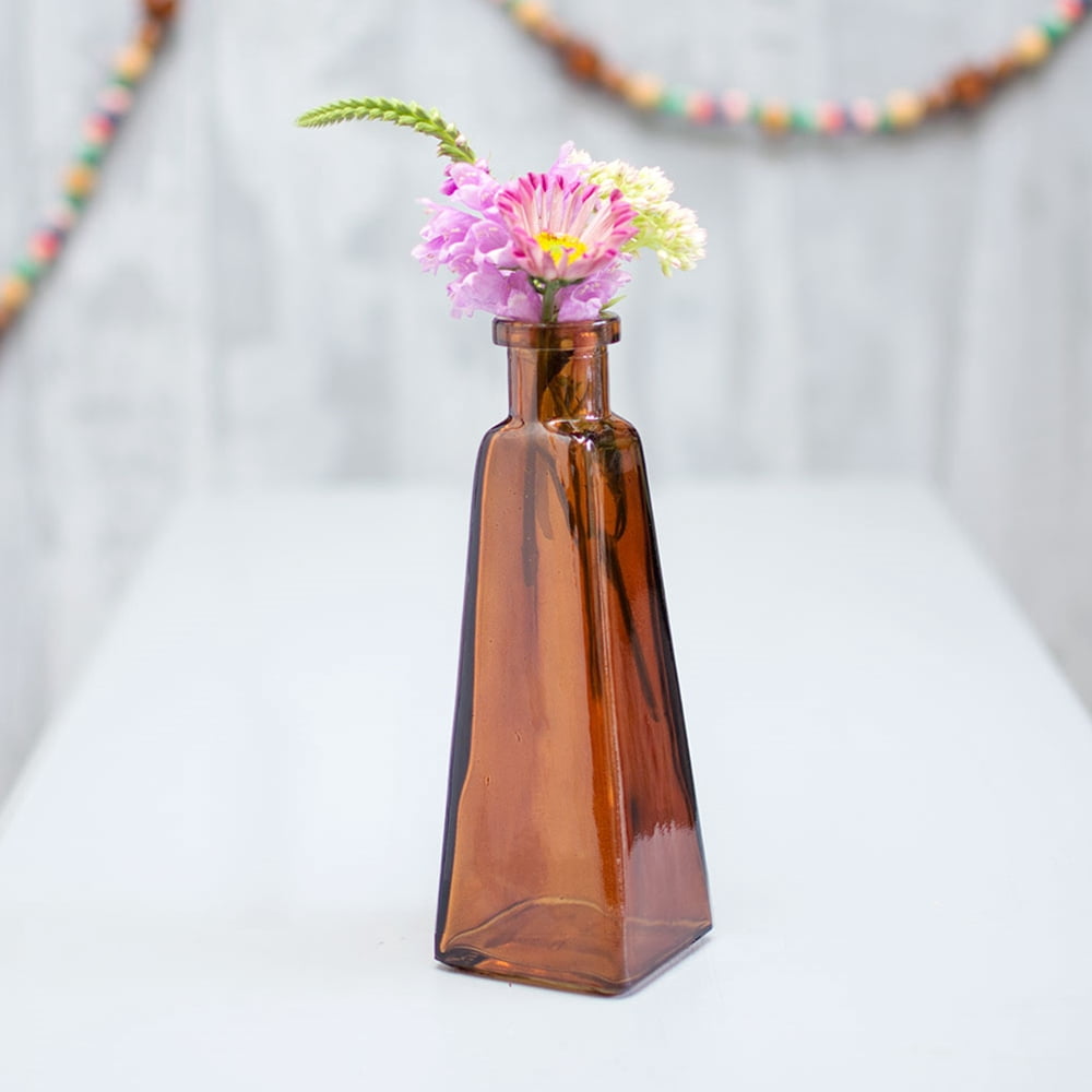 Glass Bud Vase Pyramid Jar Food Safe Bottle 6.75 inch Dark Amber ...